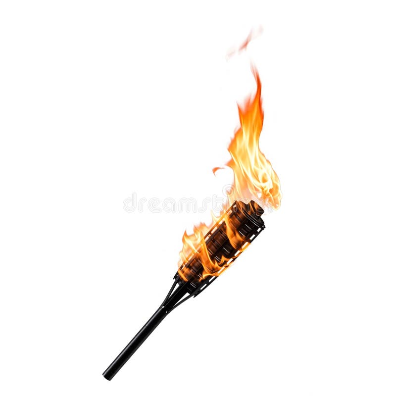 Fierce Flame Rising from a Burning Torch, Isolated on White Stock ...
