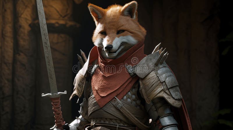 A Fierce Fox Warrior, Digital Art Illustration, Generative AI Stock ...