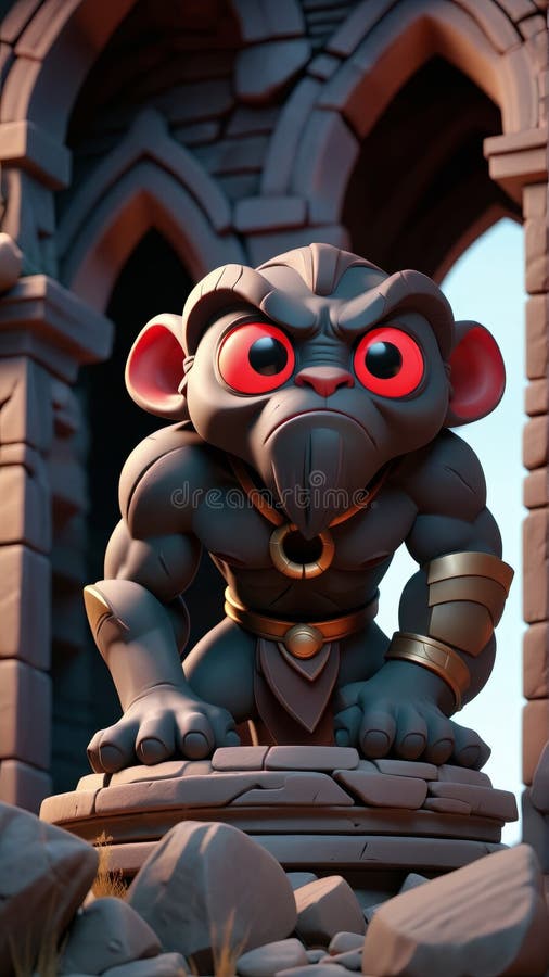 Fierce Gargoyle Monkey in Gothic Setting with Dramatic Red Eyes Stock ...