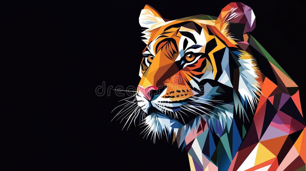 Fierce Geometric Tiger Cover Design with Bold Colors and Sharp Angles ...