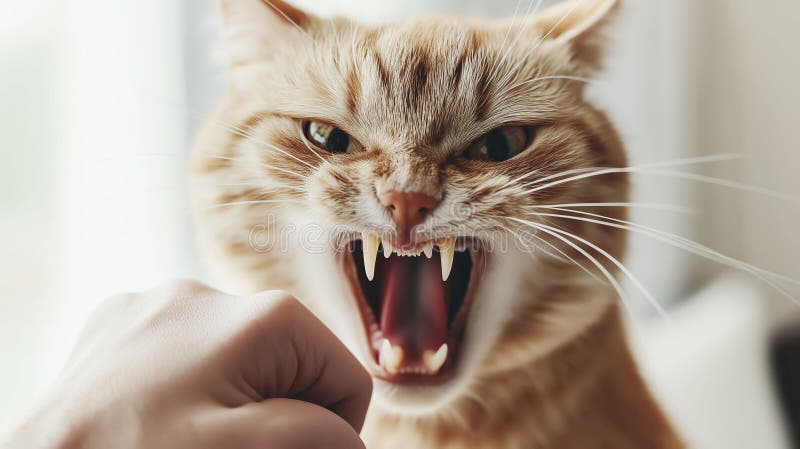 Fierce Ginger Cat Ready To Attack with an Open Mouth and Sharp Teeth ...