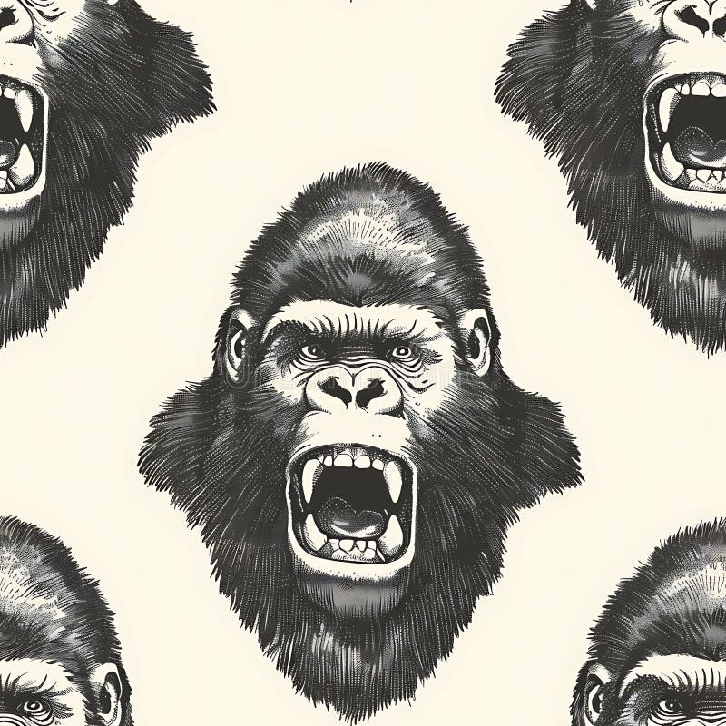 Fierce Gorilla Illustration Pattern - Seamless Tile Stock Illustration ...