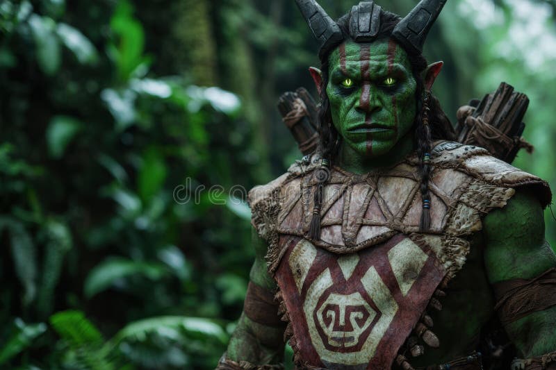 Fierce Green Warrior in the Jungle Stock Illustration - Illustration of ...