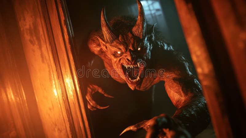 Fierce Horned Demon with Sharp Claws Lunges Forward Stock Illustration ...