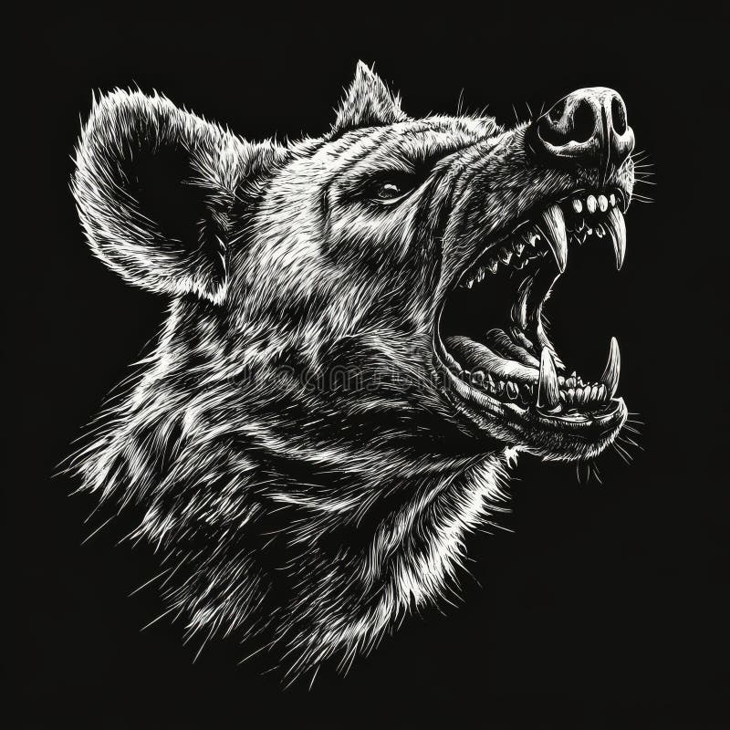 Fierce Hyena Head Roaring, Showing Sharp Teeth and a Menacing Grin ...