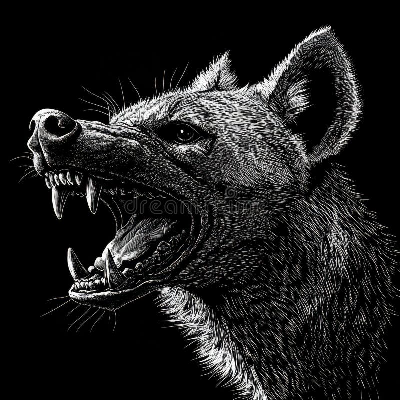 Fierce Hyena Head Roaring, Showing Sharp Teeth and a Menacing Grin ...