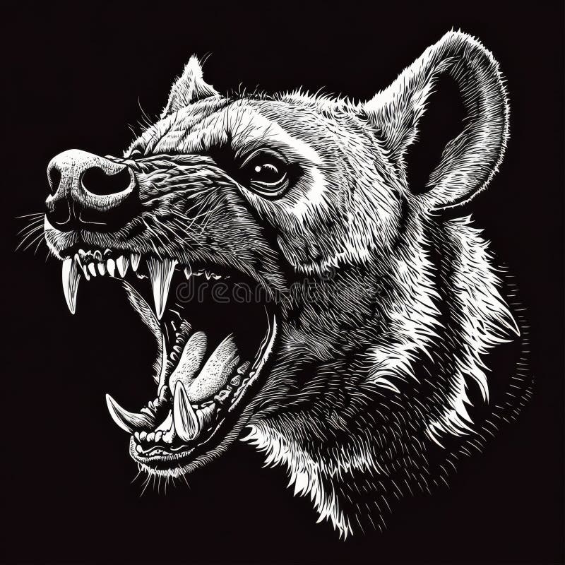 Fierce Hyena Head Roaring, Showing Sharp Teeth and a Menacing Grin ...