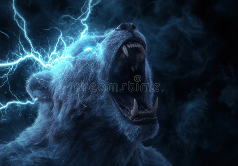 Fierce Ice Bear Roaring with Electricity Stock Illustration ...