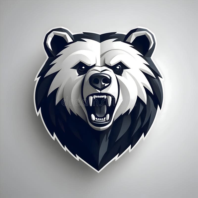 Angry Bear Head Logo, Black and White - Generated Using Ai Stock Illustration - Illustration of ...