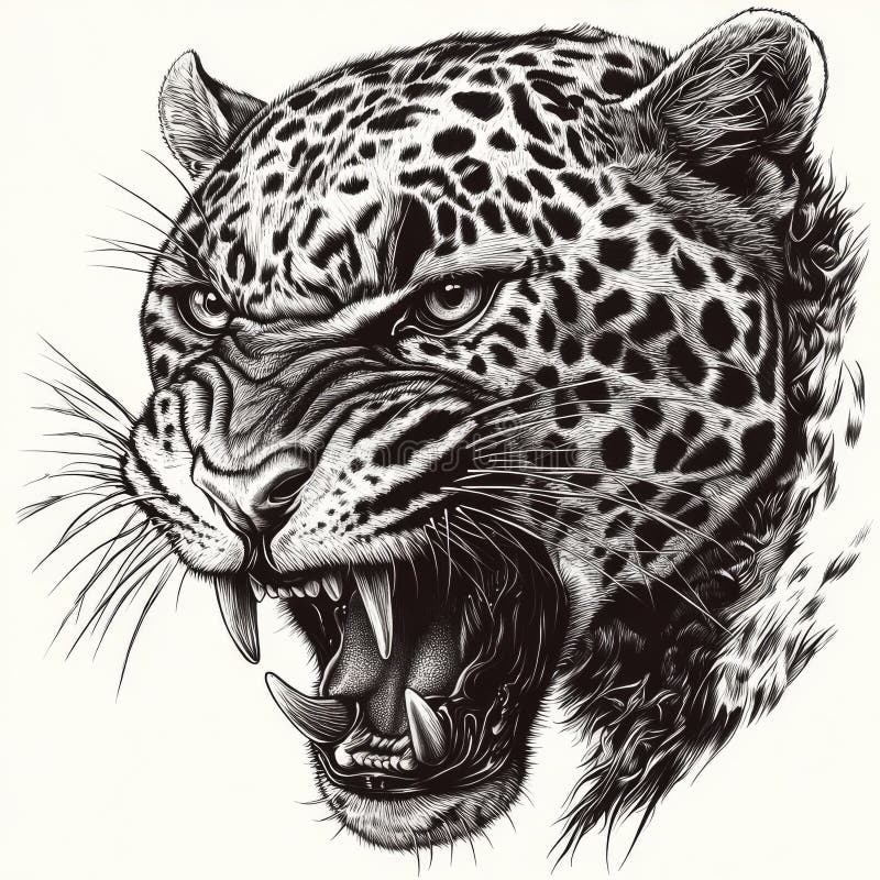 Fierce Leopard Head Growling, Sharp Teeth Bared, Representing Strength ...
