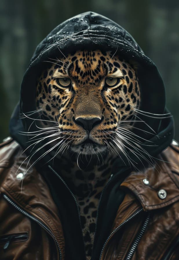 Fierce Leopard in Hooded Jacket Stock Illustration - Illustration of ...