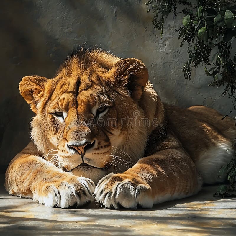 Fierce Lion Laying Down in Dramatic Studio Setting, Showcasing Its ...