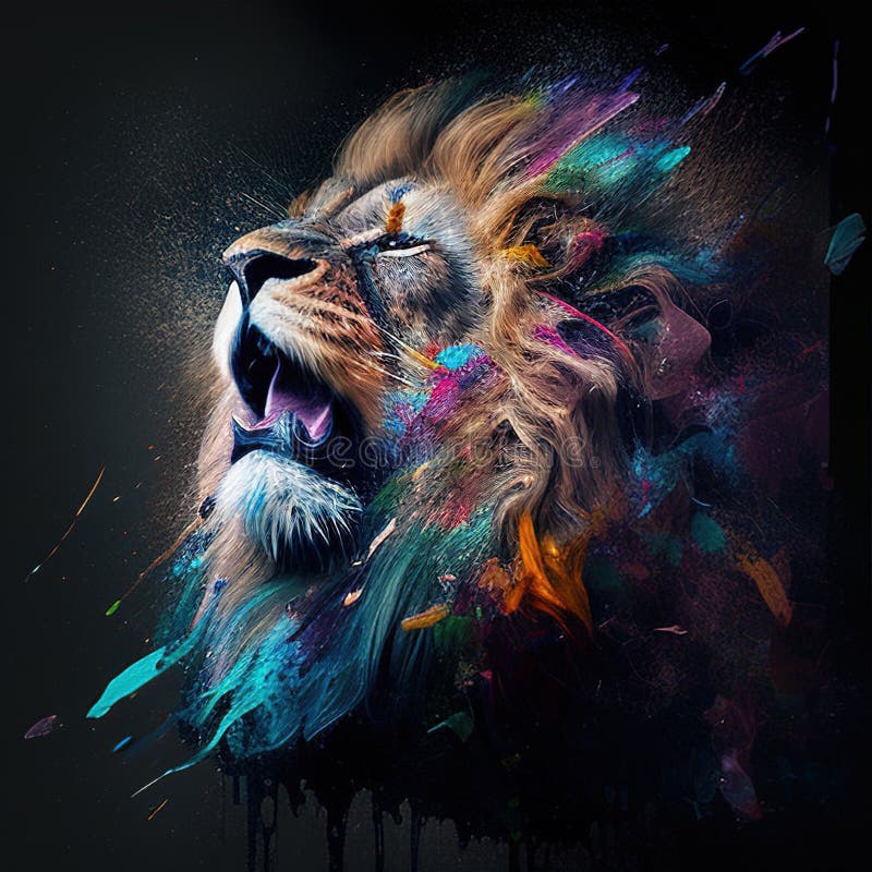 Fierce Lion in Multi-Coloured Ink, Made with Generative AI Stock Photo ...