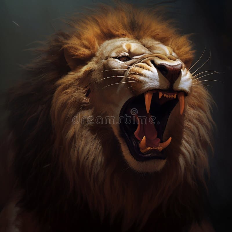 Fierce Lion Roar, Conceptual. Generative AI Stock Illustration ...