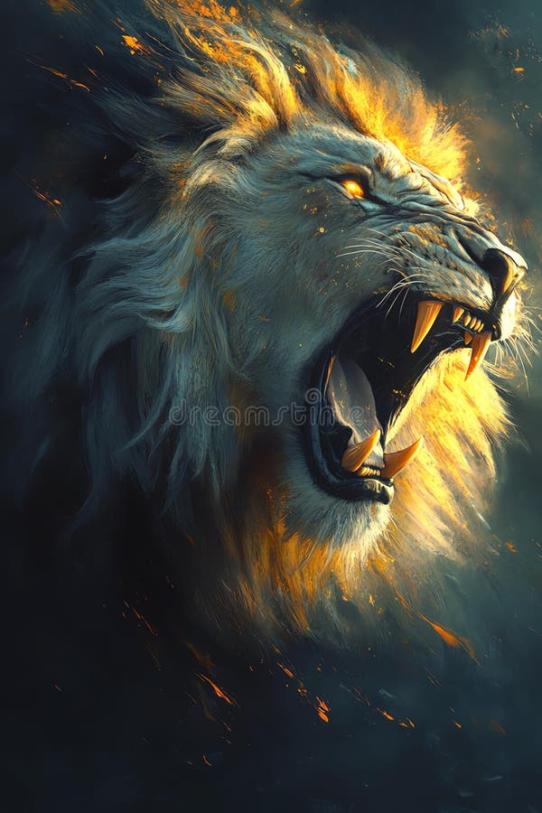 A Fierce Lion Roaring, Showcasing Power and Majesty Stock Illustration ...