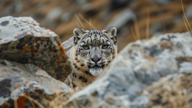 A Fierce-looking Snow Leopard Camouflaged among the Rocky Himalayan ...