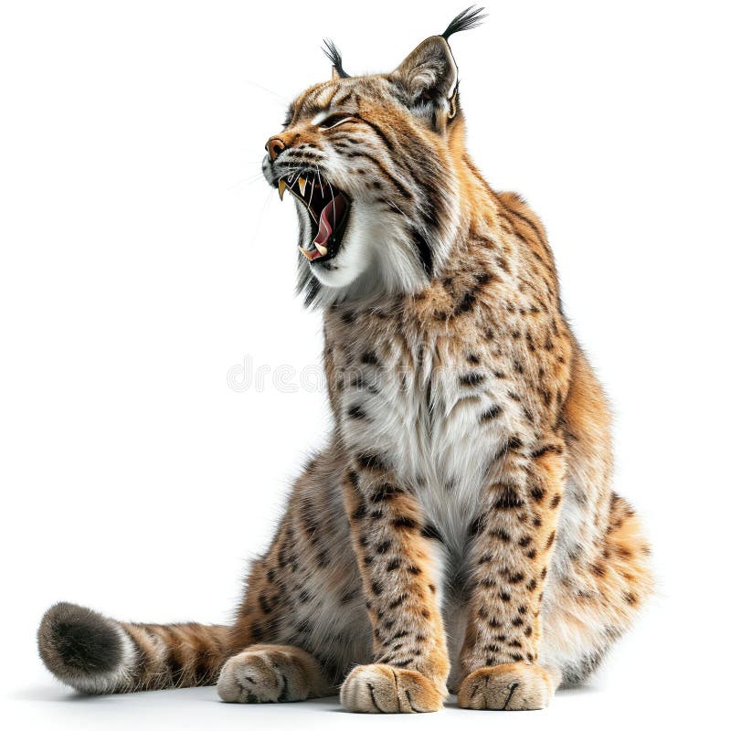Fierce Lynx Roaring Isolated on White Background. Generative Ai Stock ...