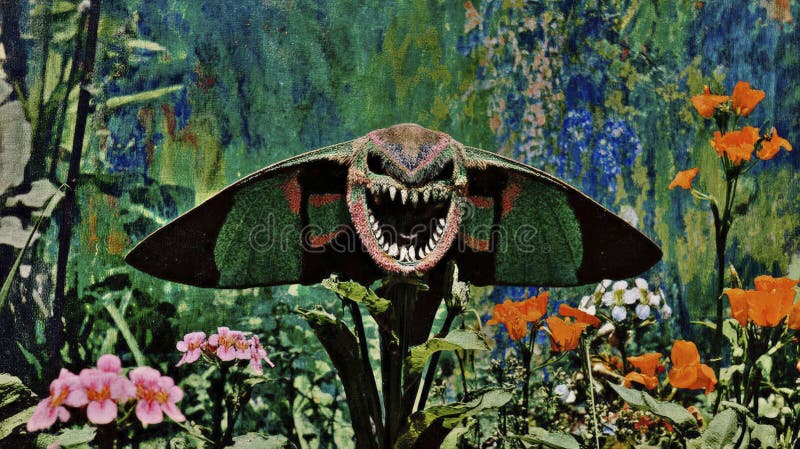 Fierce Moth with Sharp Teeth among Wildflowers. Stock Illustration ...