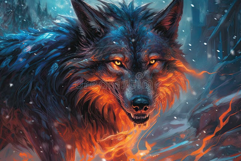 A Fierce and Mysterious Predator Stands Amidst a Backdrop of Fire and ...