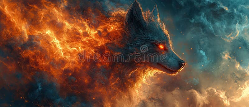 "FIERCE MYTHICAL WOLF EMERGING from a FIERY CLOUD with GLOWING RED EYES ...