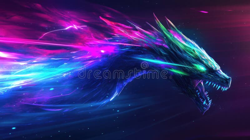 Fierce Neon Dragon Flying through Vibrant Space Dust Stock Image ...