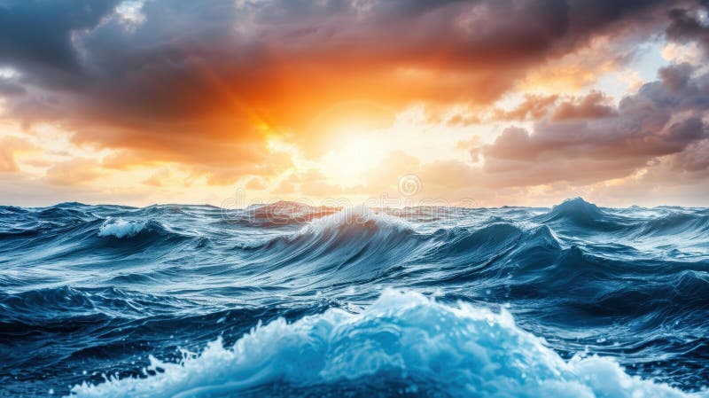 A Fierce Ocean Scene with Dark Clouds and Beams of Sunlight Breaking ...