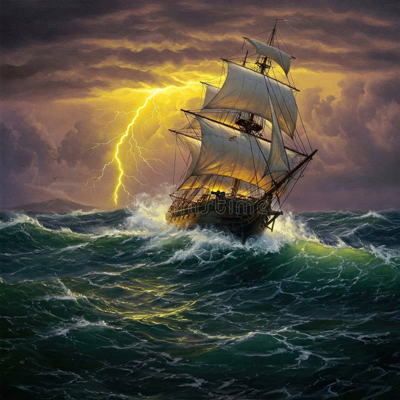 Fierce Ocean Tempest with Tall Sailing Ship Stock Illustration ...