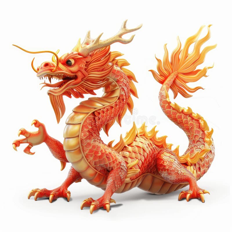 Magnificent Orange Chinese Dragon, Mythical Creature of Power and ...