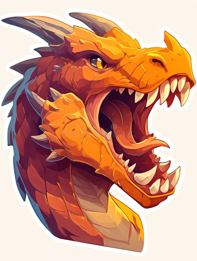 Fierce Orange Dragon Head Roaring, Detailed Illustration Stock ...
