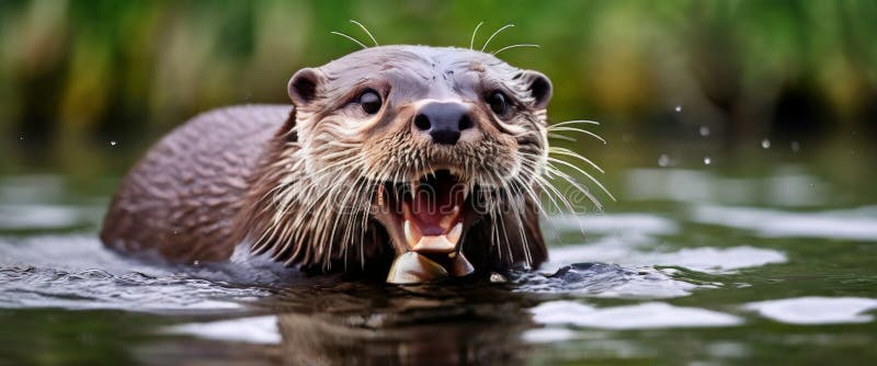 Fierce Otter Baring Teeth in a Dynamic River Environment Stock Image ...