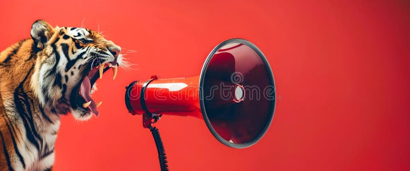 Fierce and Powerful Tiger Roaring through a Large Megaphone in a ...
