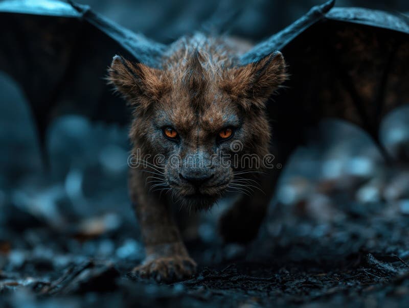 Fierce Predator with Glowing Eyes in the Dark Forest Stock Illustration ...