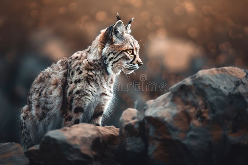 A Fierce and Predatory Bobcat on a Rocky Ledge Generative AI Stock ...