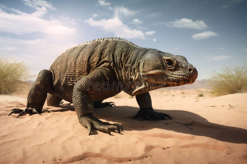 A Fierce and Predatory Komodo Dragon in the Desert Generative AI Stock ...