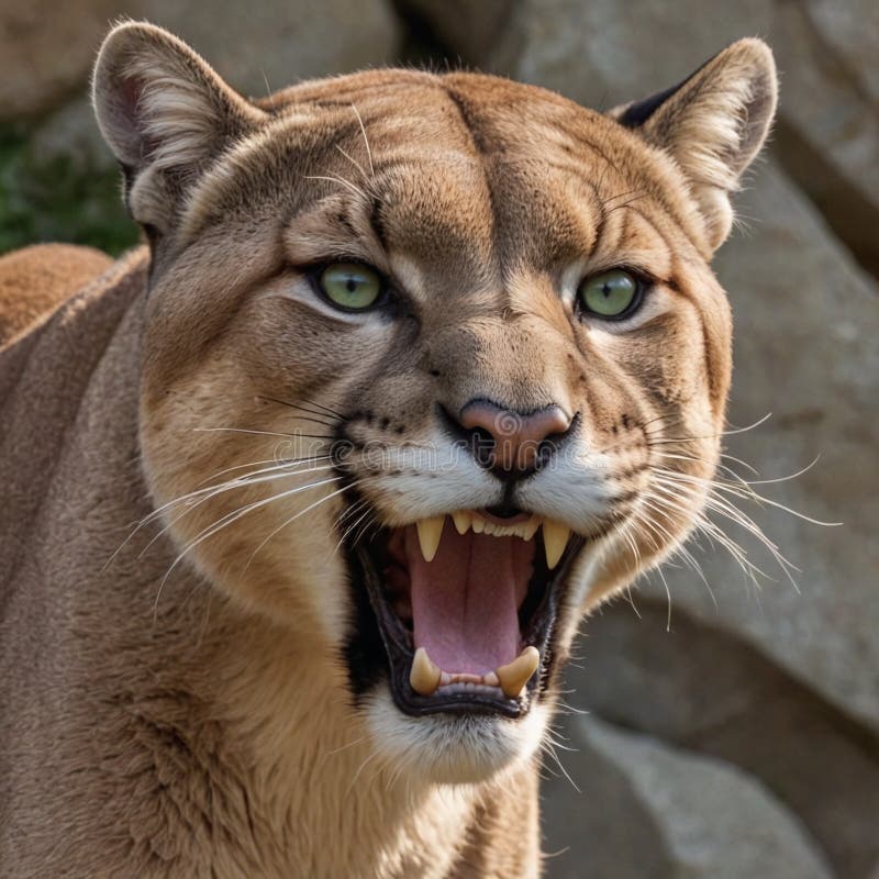 Fierce Puma Portrait Intense Growling Predator in Closeup View Stock ...