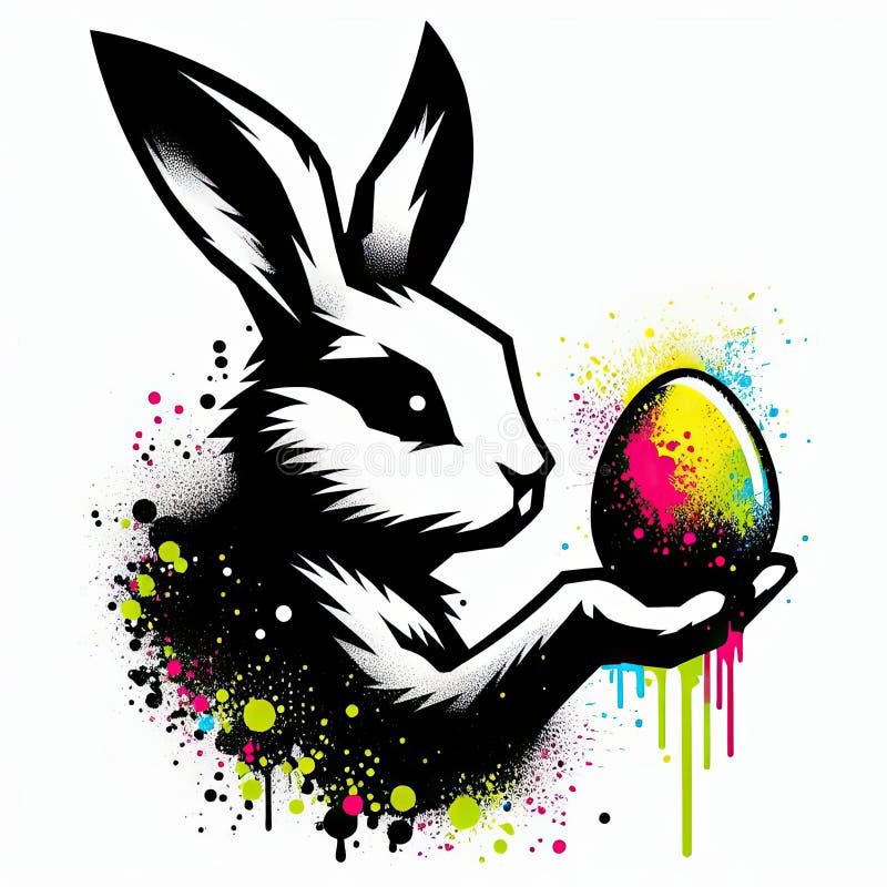 Fierce Rabbit with Graffiti Easter Egg Stock Illustration ...