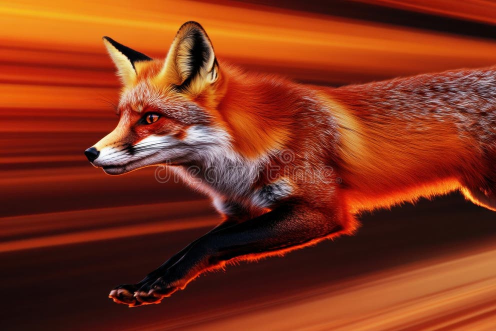Fierce Red Fox in a Dramatic Sunset Leap Stock Illustration - Illustration of vivid, running ...