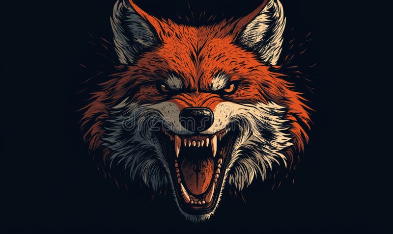 Fierce Red Fox Head Illustration with Intense Expression and Detailed ...
