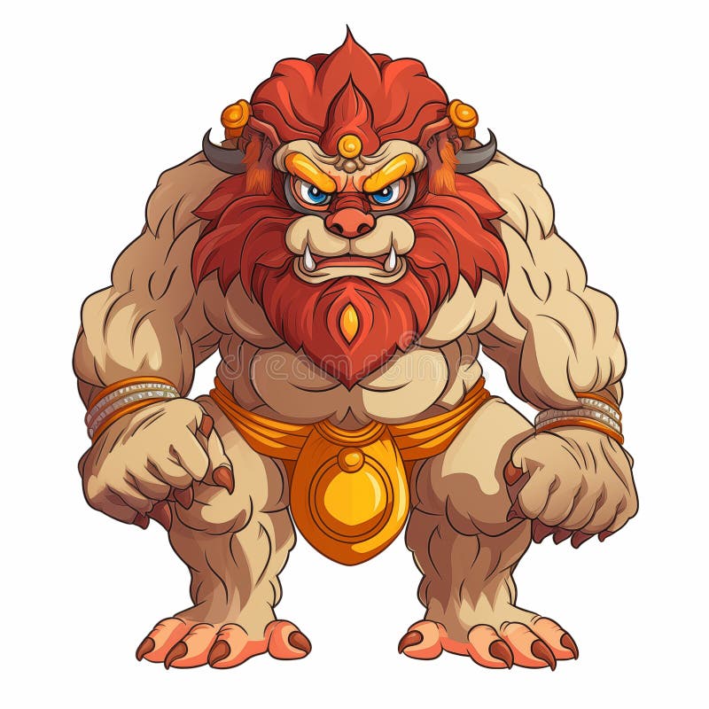 Fierce Red-Haired Mythical Beast with Tusks and Armor Standing Tall ...