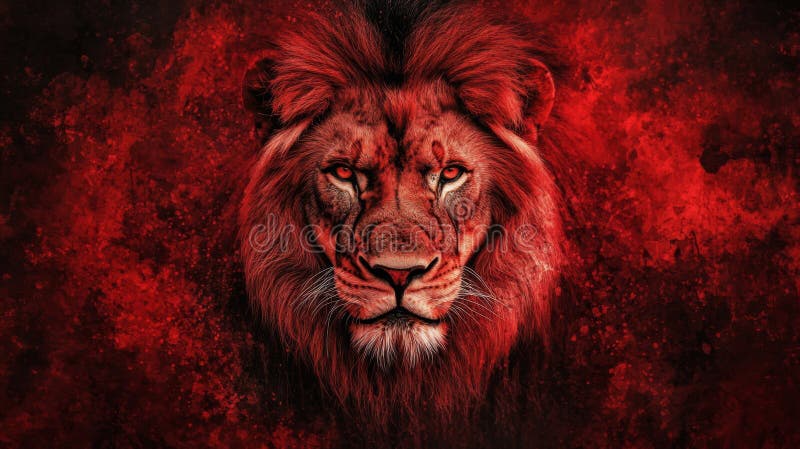 Fierce Red Lion Portrait in Abstract Background Stock Illustration ...