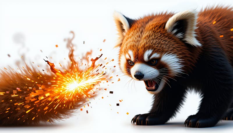 Fierce Red Panda with Glowing Fire Explosion on White Stock ...