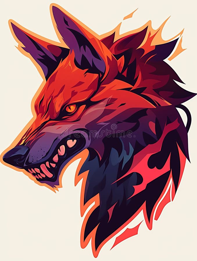 Fierce Red Wolf Head, Stylized Illustration with Sharp Teeth and ...