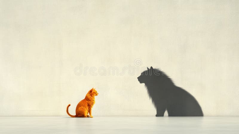 Fierce Reflection: Orange Cat Contemplating Wall Shadow Lion ...