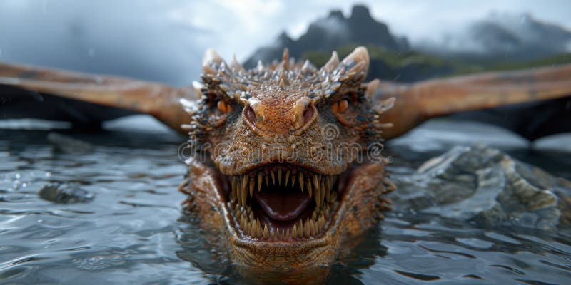 Fierce Reptile with Spikes in the Water Stock Illustration ...