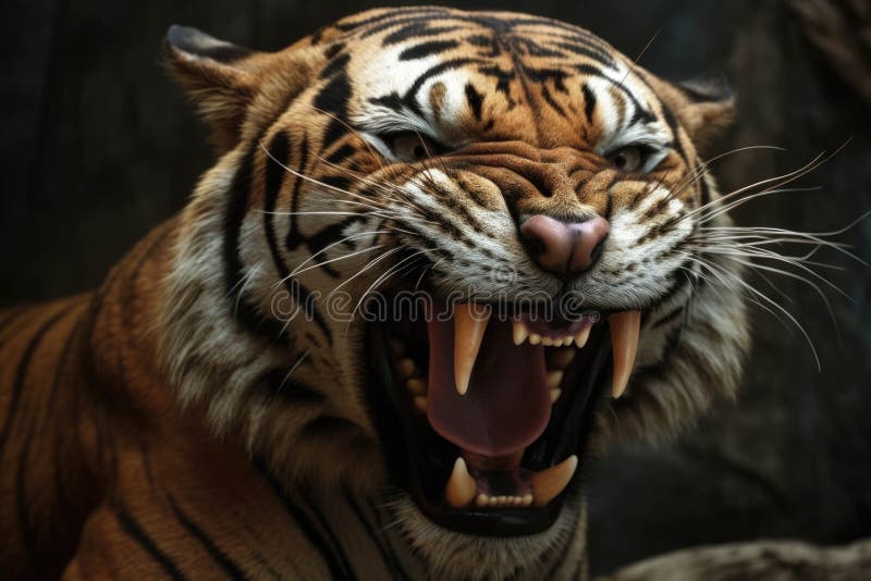 A Fierce Sabertoothed Tiger Its Claws Extended in a Threatening Display ...