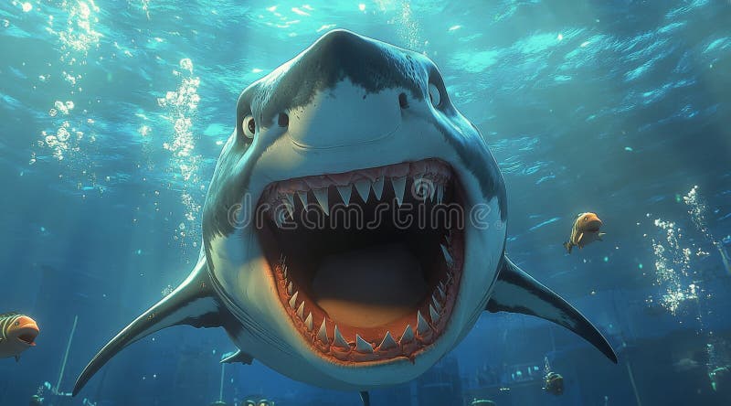 A Fierce Shark Breaching the Oceans Surface Under a Dramatic Sky at ...