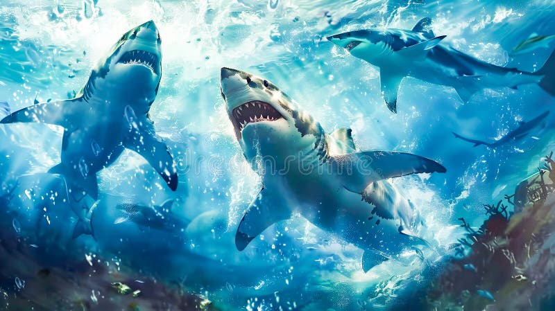 Fierce Shark Predators Aggressively Chasing and Attacking a Seal Prey ...