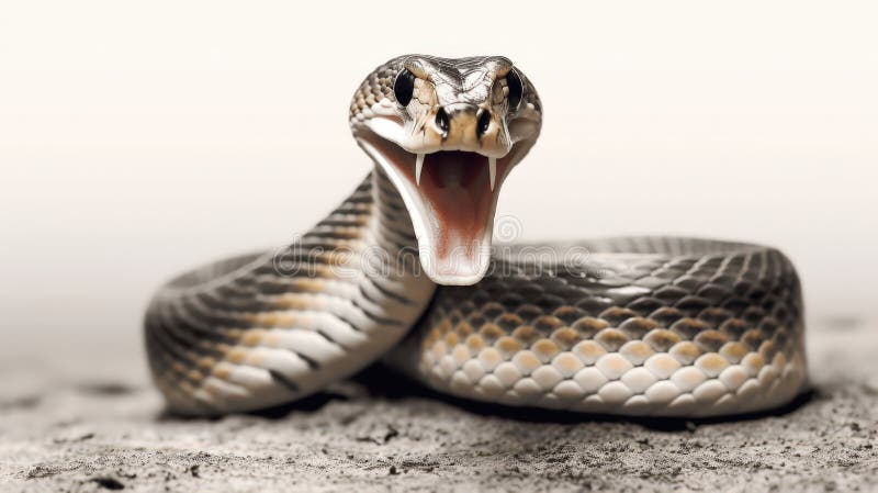 Fierce Snake with Open Mouth on Neutral Background Stock Image - Image ...