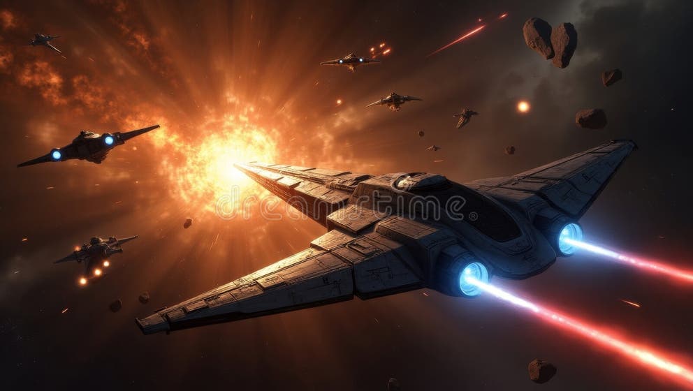A Fierce Space Battle Featuring Two Powerful Fleets Amidst Explosions ...