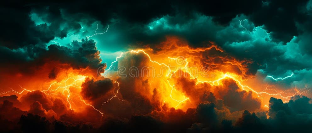 Fierce Storm Clouds Clash in a Dramatic Display of Orange and Teal ...